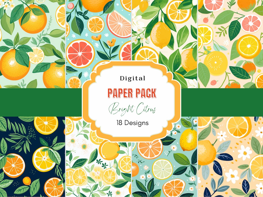 Citrus Digital Paper Pack Commercial Use Lemon Print Lemons Summer ...