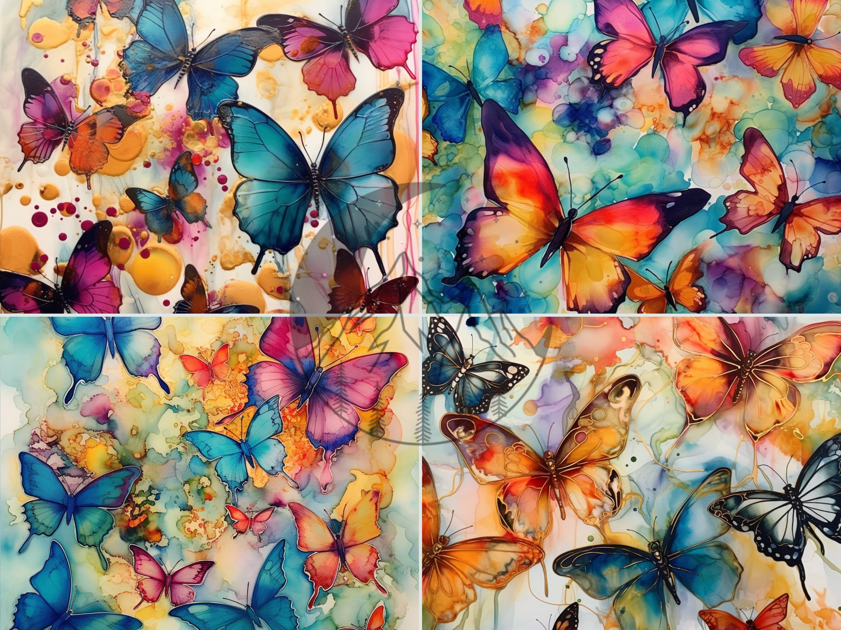 Alcohol Ink Butterflies Digital Paper Pack Commercial Use Butterfly ...