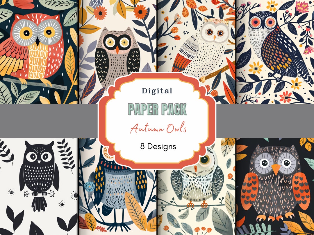 Autumn Owl Digital Paper | Instant Digital Download | Mystical Owls ...