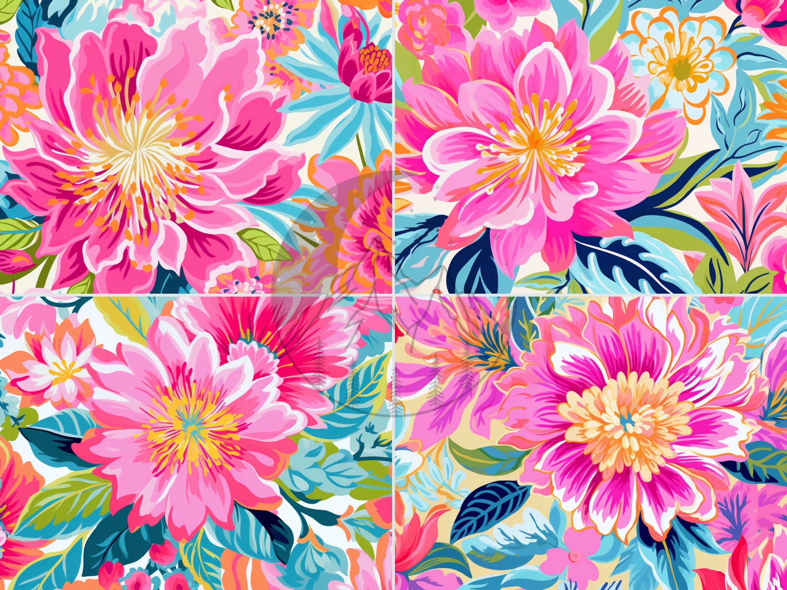 Flowers Digital Paper Preppy Patterns Surface Pattern - Etsy