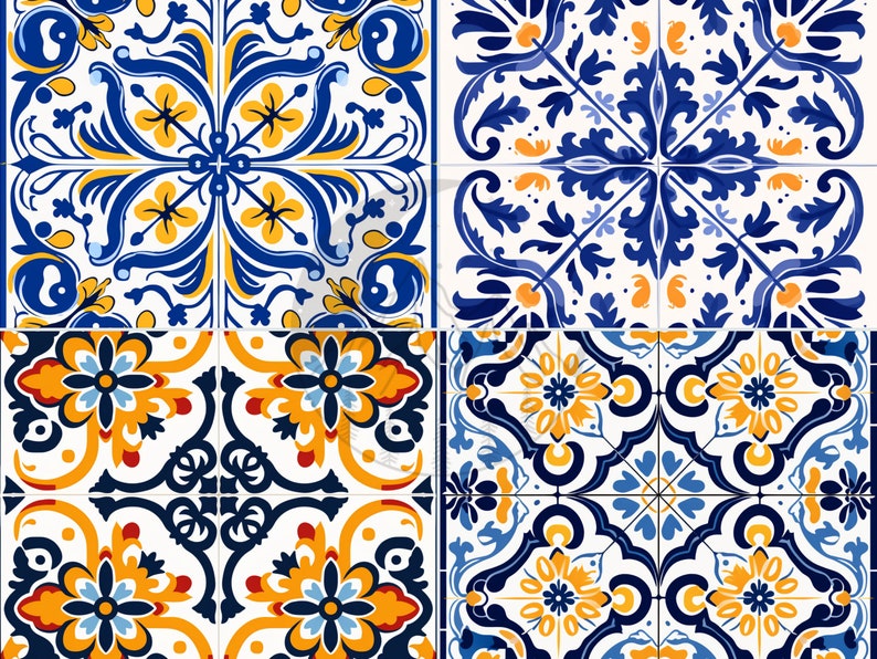Spanish Tiles Digital Paper| Blue and White Tile | Seamless Spanish ...