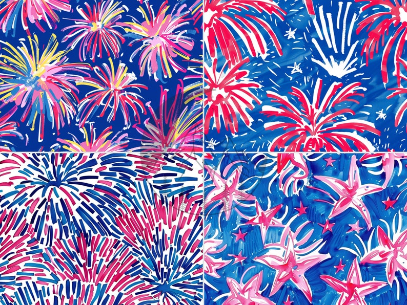 Preppy Fireworks Digital Paper | Independence Day | Print on Demand ...