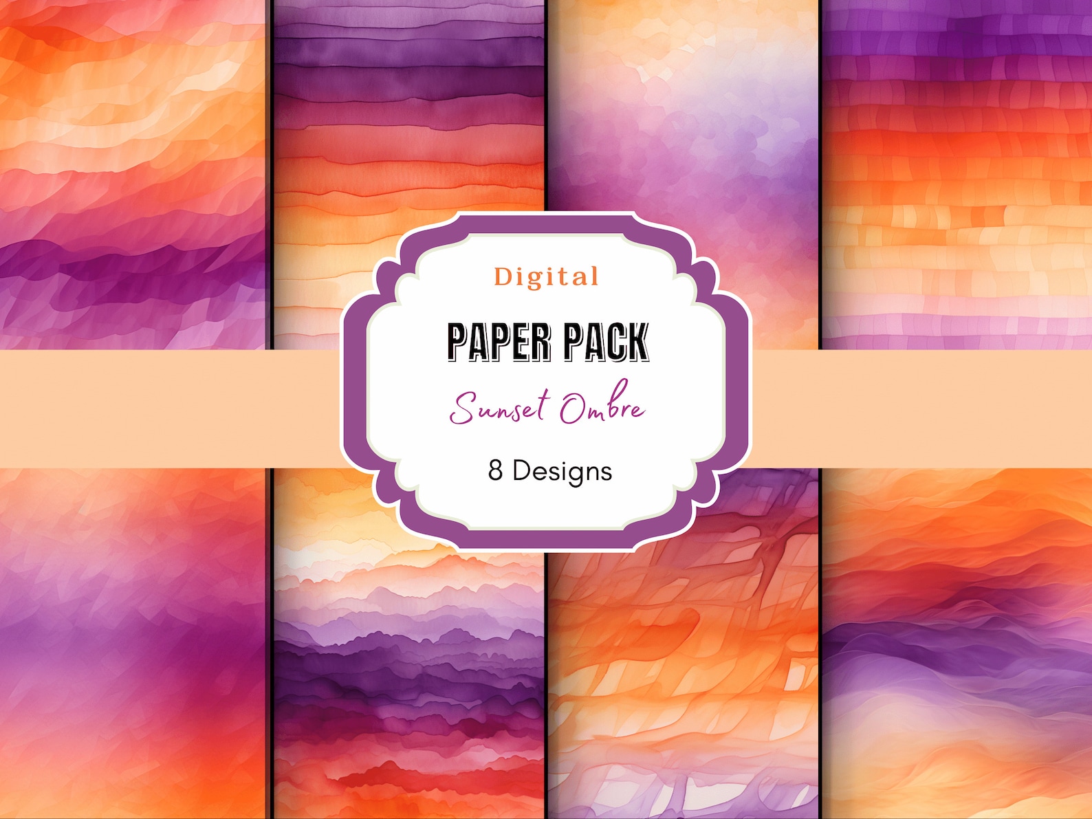 Sunset Ombre Background | Shades of Orange Digital Background | Sunset ...