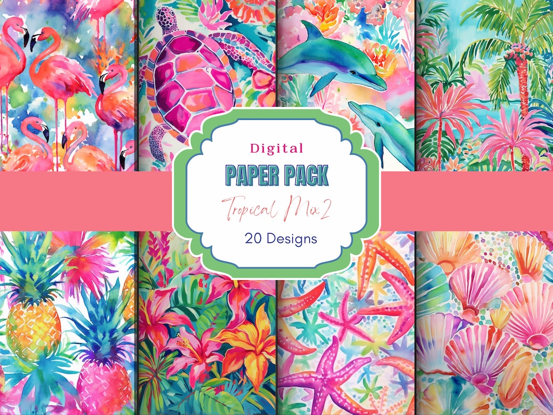 Tropical Mix Digital Paper Pack| Tropical Flowers| Digital Paper| Under ...