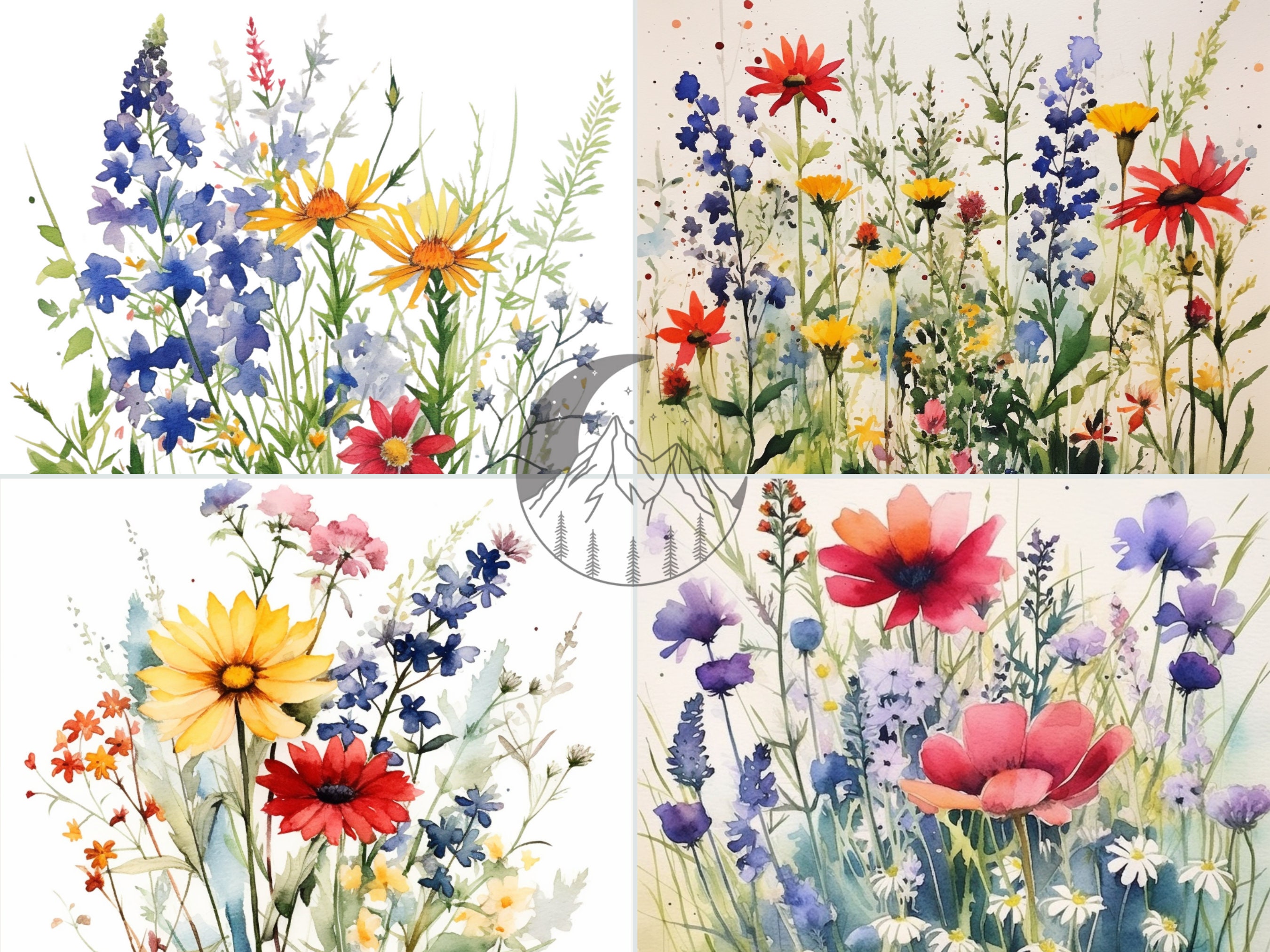 Vintage Watercolor Wildflower Digital Paper Pack Flower Images Digital ...