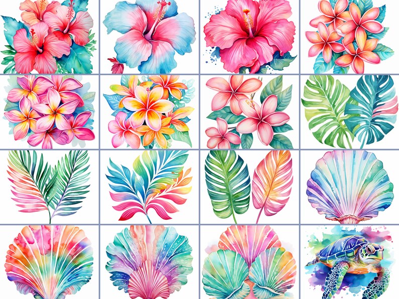 Tropical Watercolor Floral Clipart | Summer Clipart | Beach Elements ...