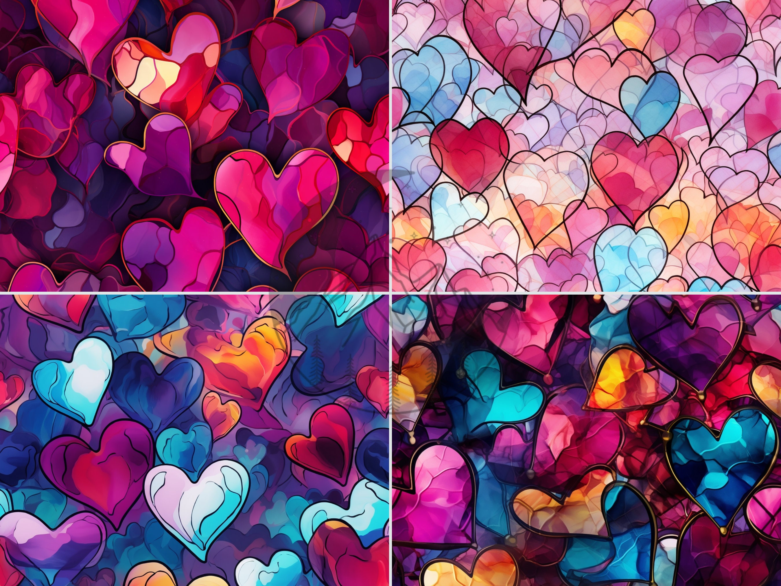 Alcohol Ink Hearts Scrapbook Paper | Commercial Use | Hearts Digital ...