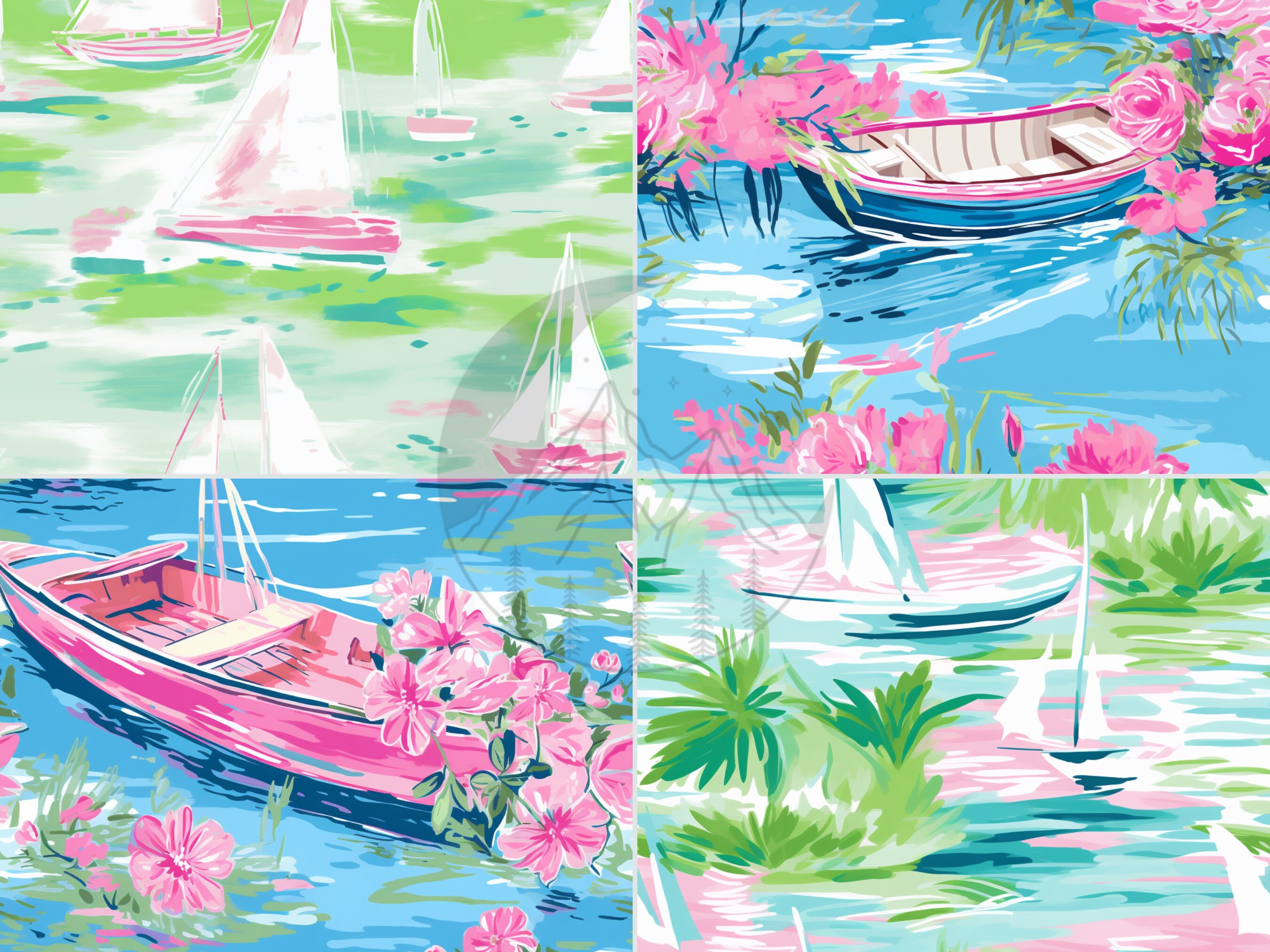 Preppy Boat Digital Paper Preppy Print Instant Download Preppy Sailboat ...