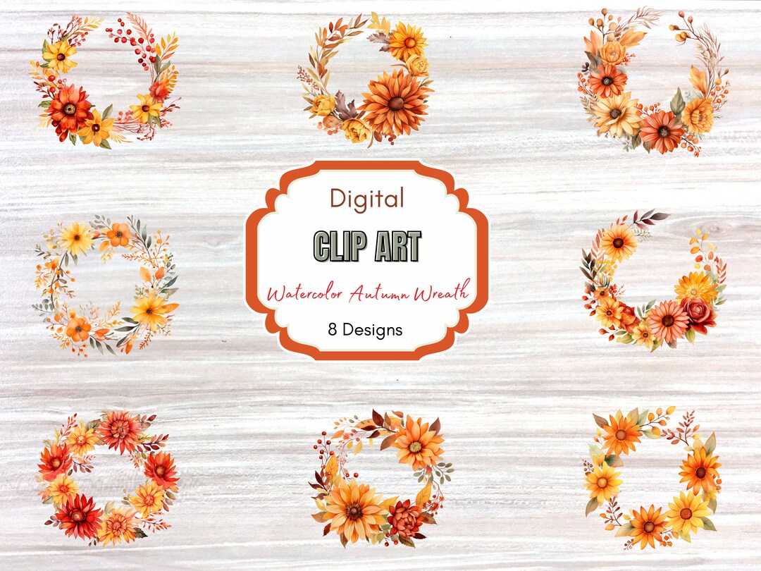 Floral Clipart | Autumn Frame Clipart | Watercolor Clipart | Falling ...