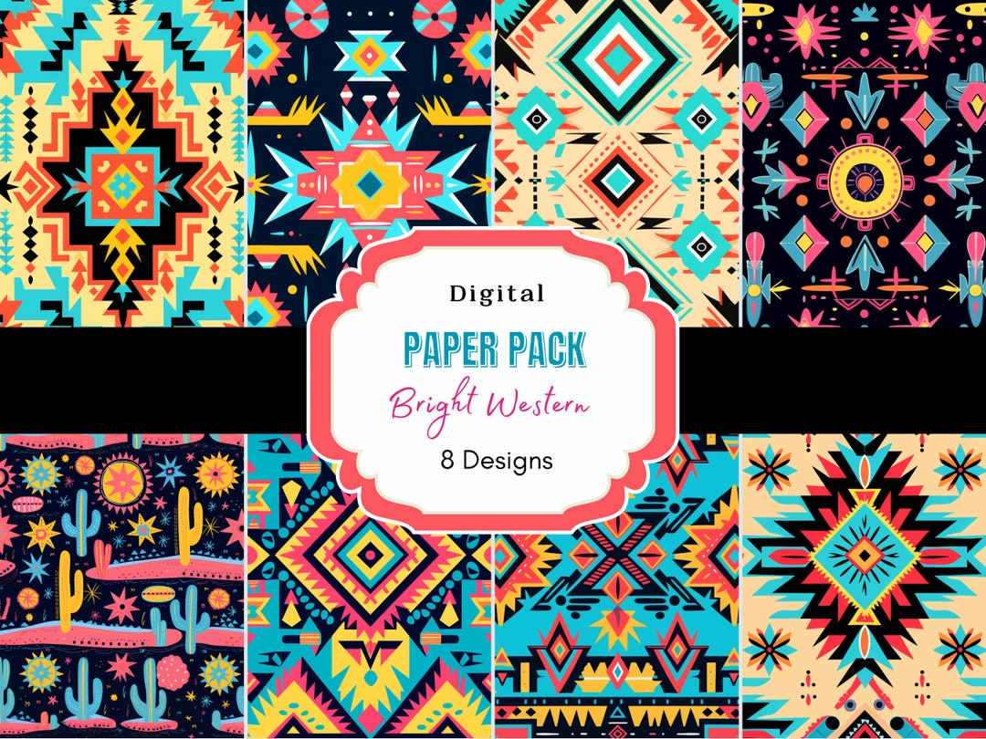 Bright Western Patterns | Commercial Use | Collage Paper | Scrapbook ...