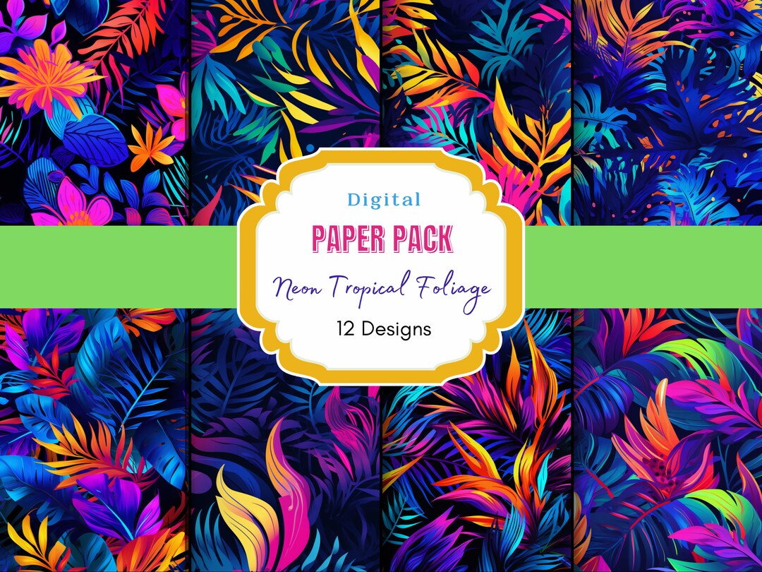 Neon Tropical Foliage Digital Paper | Tropical Flowers| Tropical ...
