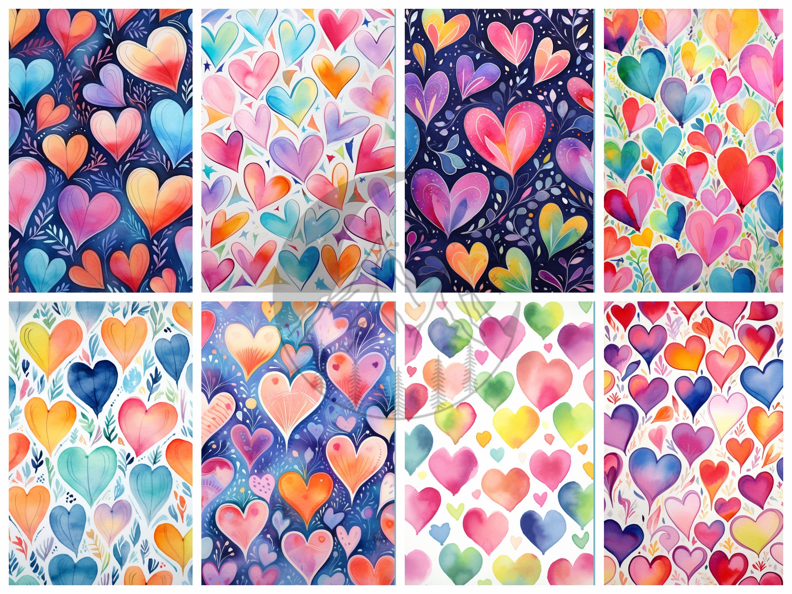 Watercolor Heart Digital Paper Valentine Digital Paper Watercolor ...