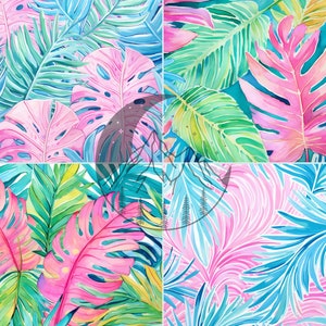 Watercolor Tropical Palm Leaves Digital Paper Pack | Commercial Use ...