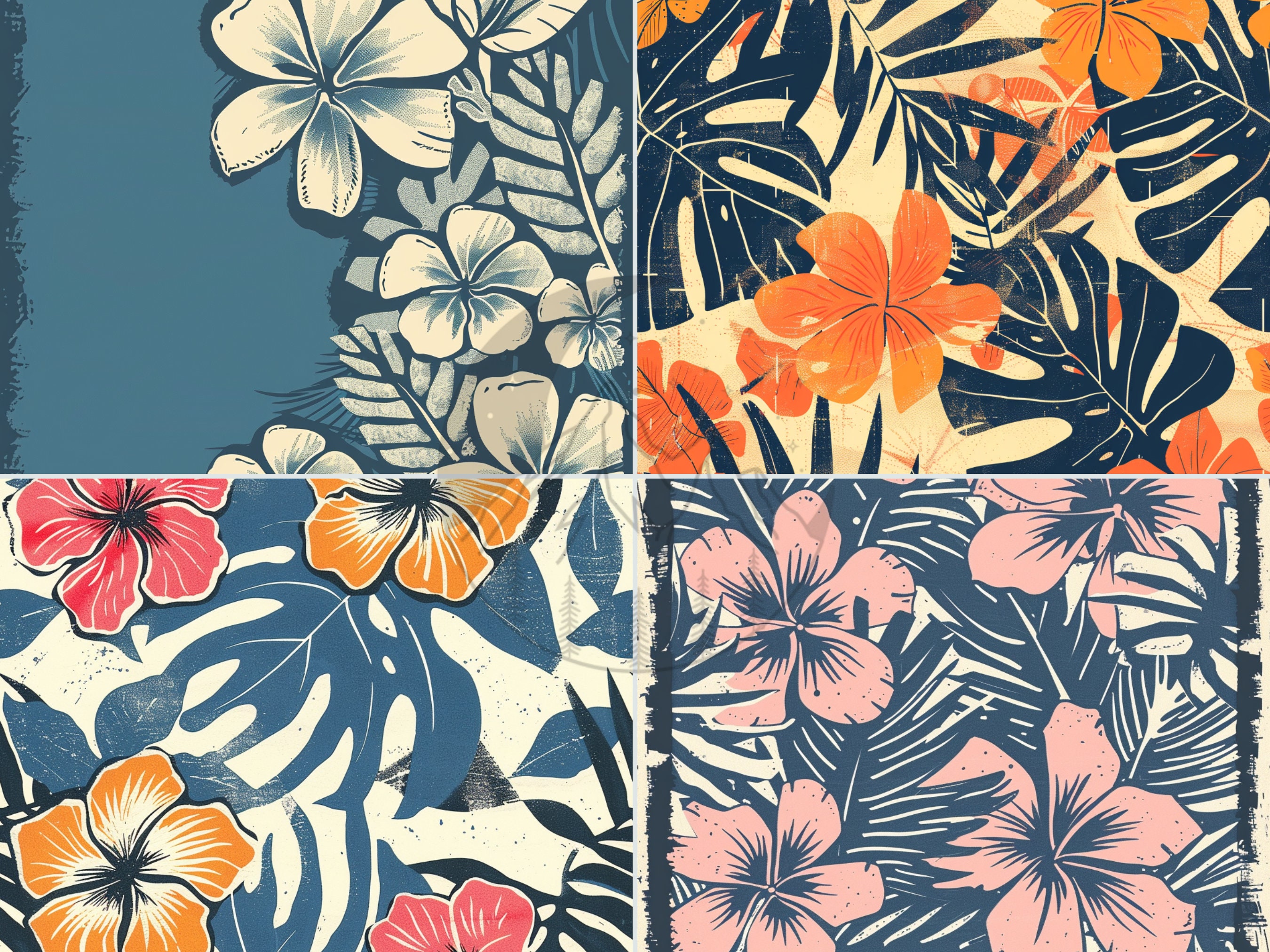 Vintage Hawaiian Block Print Digital Paper Seamless Patterns Summer ...