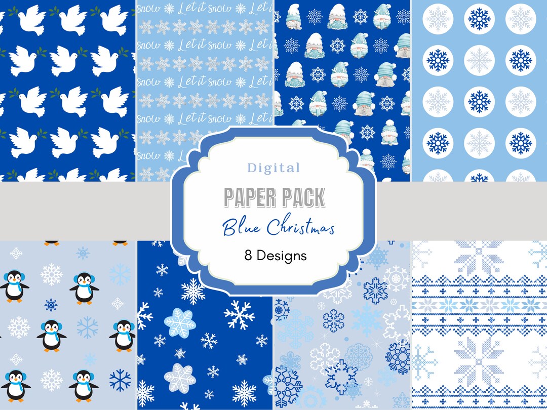 Blue Christmas Digital Paper | Snowflakes Paper | Instant Download ...