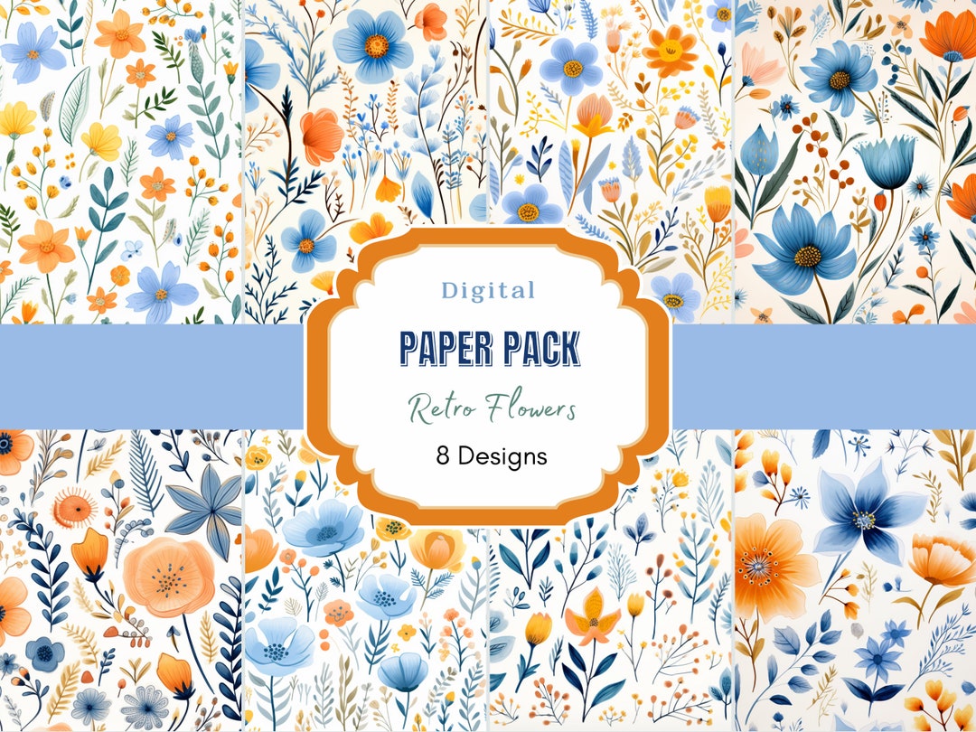 Retro Flowers Digital Paper | Scrapbook Paper | Digital Download| Retro ...