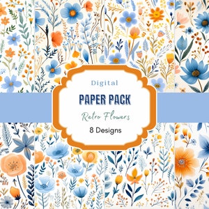 Retro Flowers Digital Paper | Scrapbook Paper | Digital Download| Retro ...
