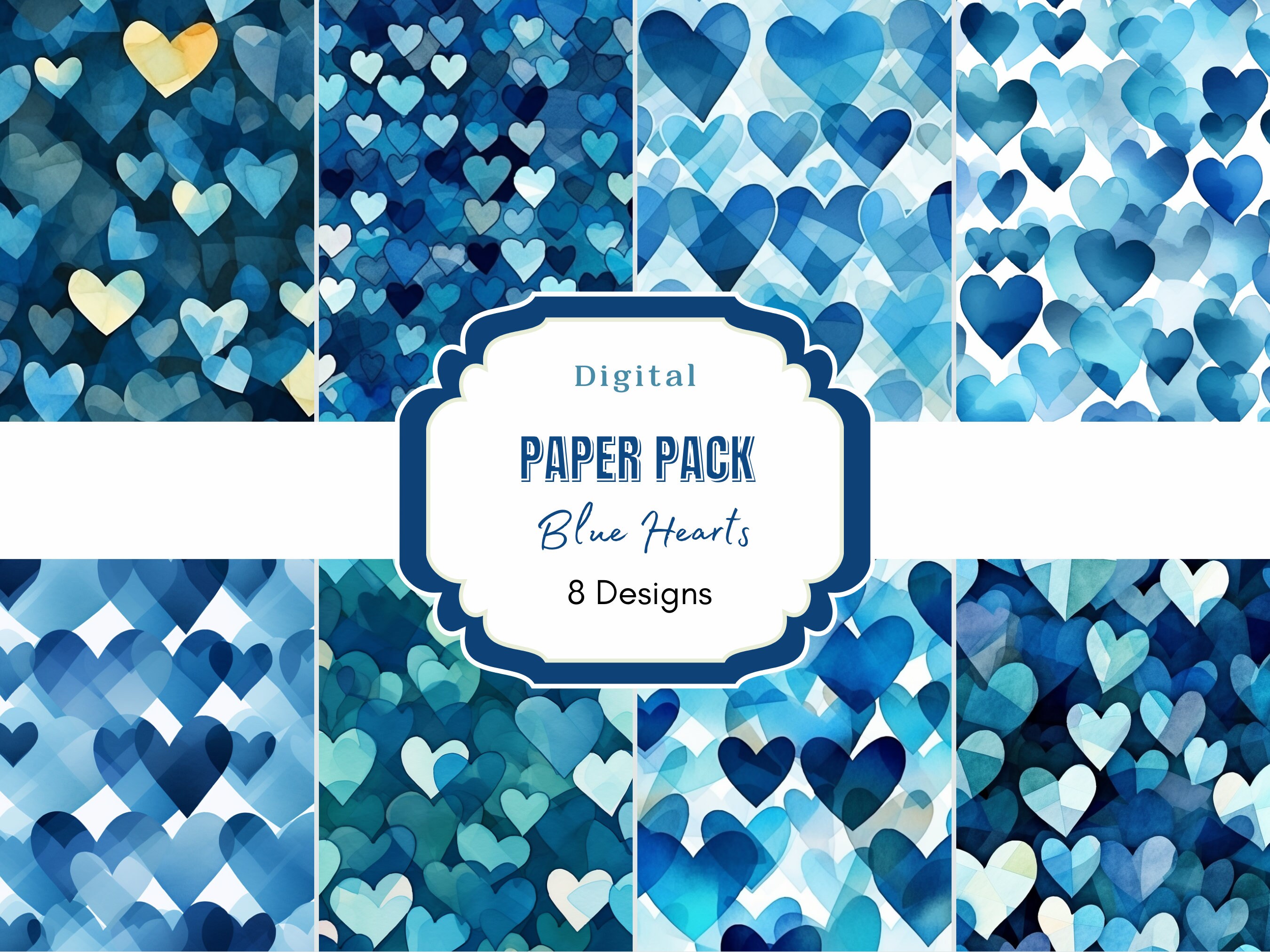 Blue Heart Digital Paper | Instant Download | Heart Digital Papers ...