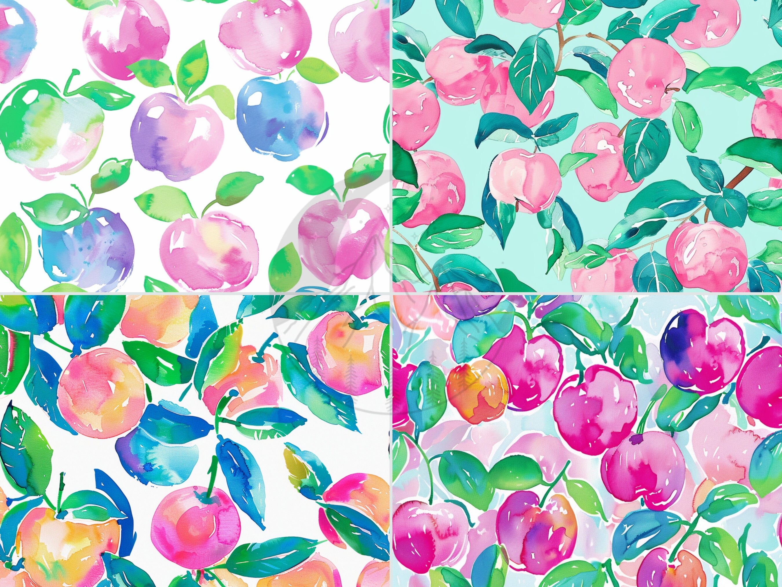 Preppy Watercolor Apple Digital Paper | Apple Patterns | Harvest ...