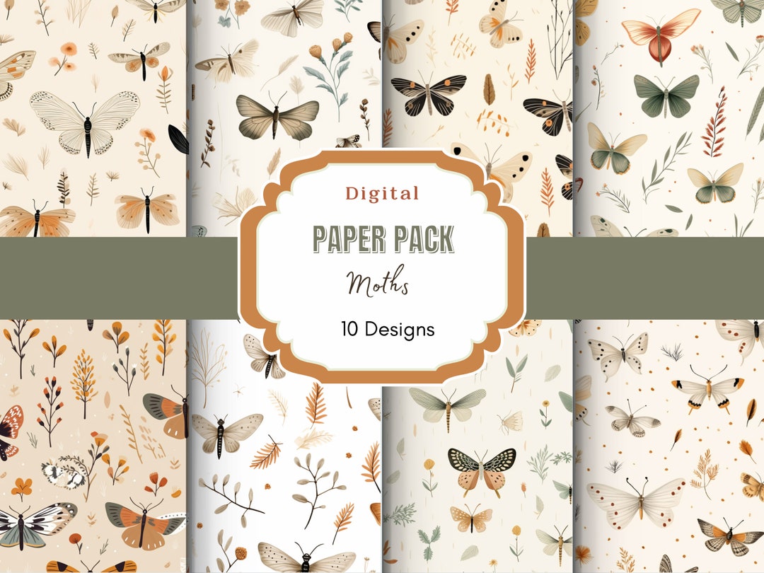Moth Digital Paper| Scrapbook Paper | Moth Printable Pages | Seamless ...