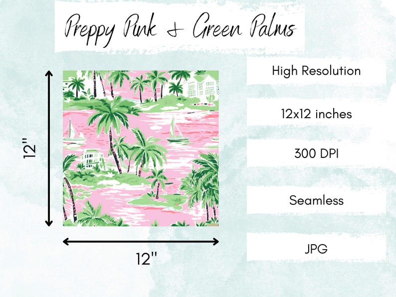 Preppy Pink and Green Palm Digital Paper | Palm Beach Pattern | Pink ...