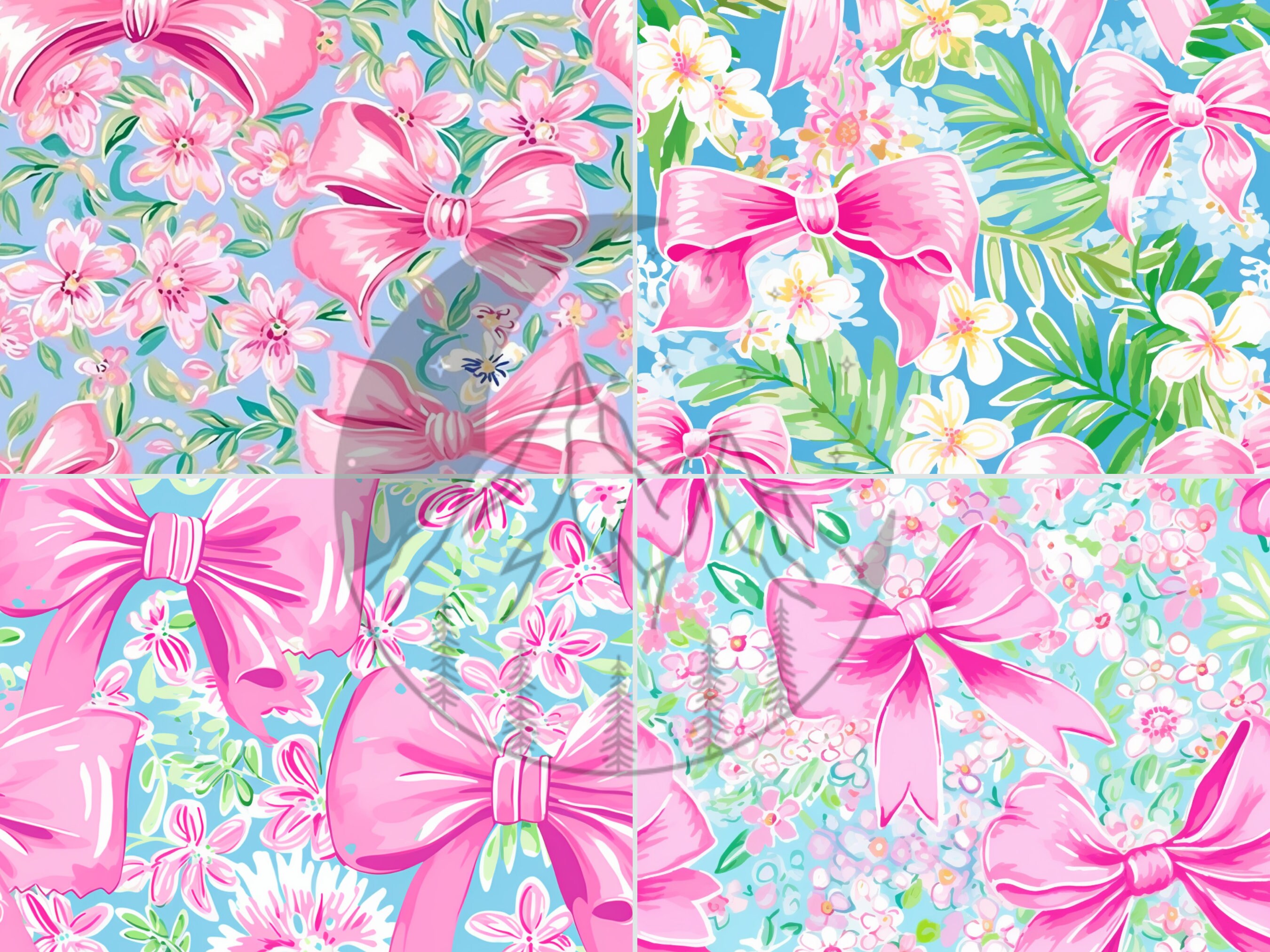 Flower and Bow Coquette Digital Paper Coquette Bows Spring Flower ...