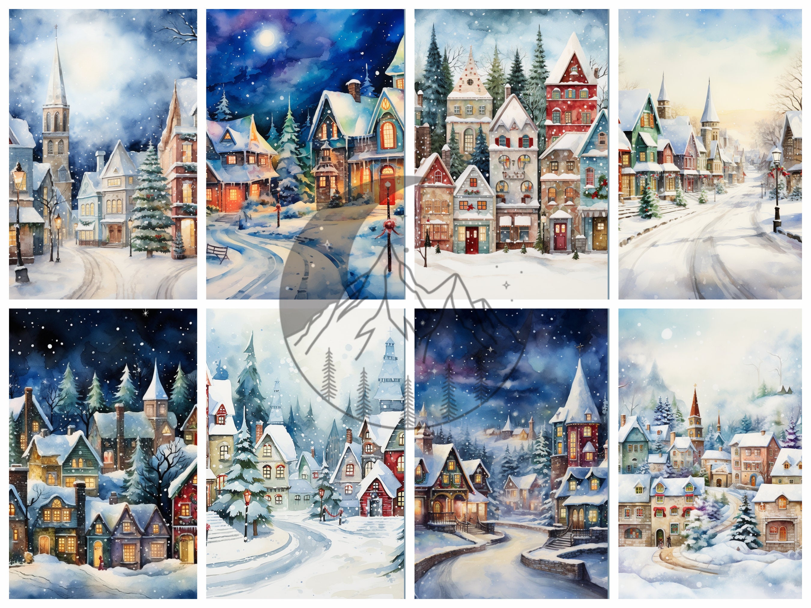 Christmas Village Digital Paper Instant Download Digital Planner ...