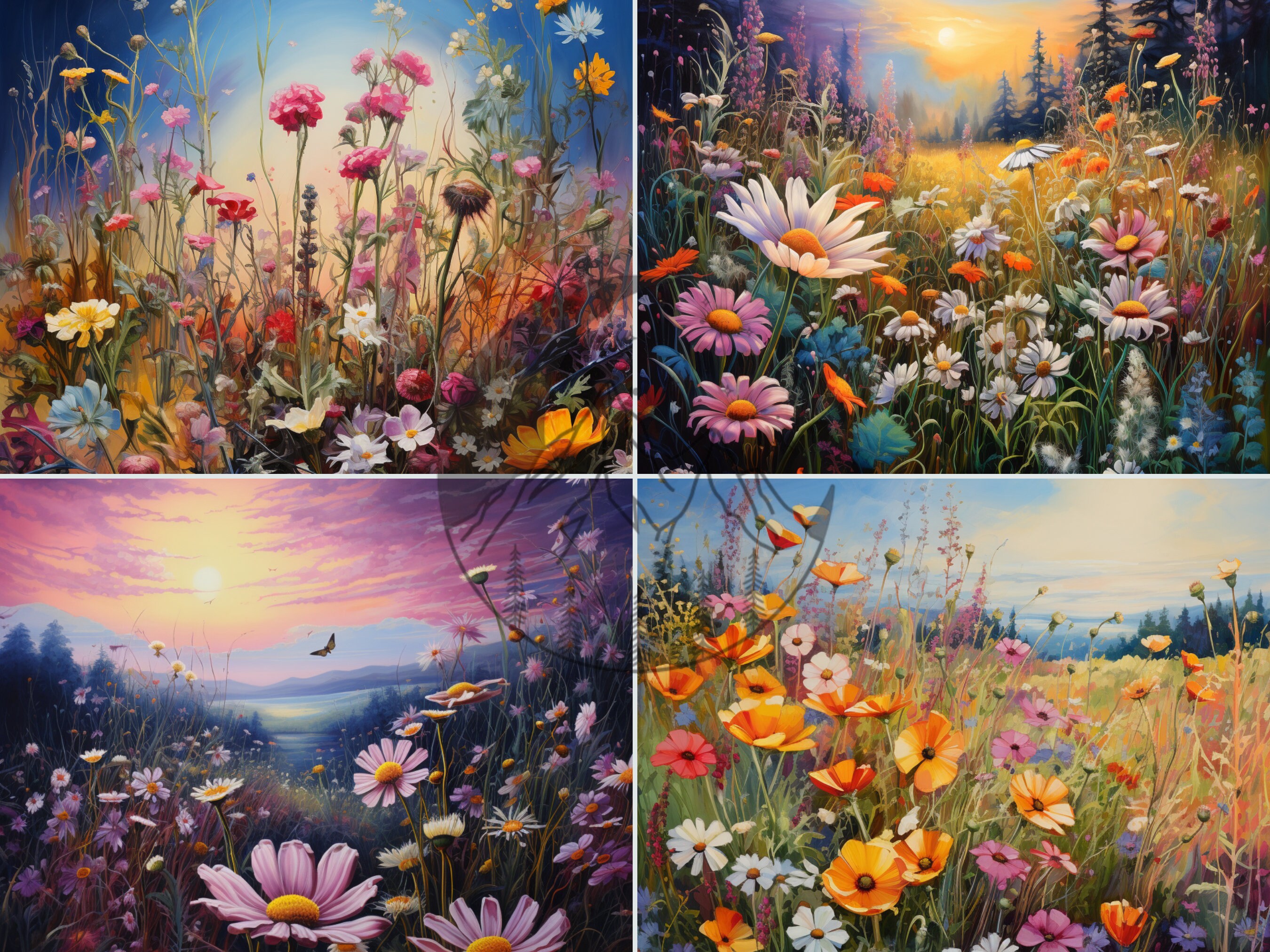 Wildflower Field Digital Background Commercial Use Floral Digital Paper ...