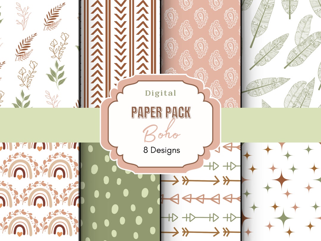 Boho Digital Paper Pack: Seamless Scrapbook Patterns (12x12, 300 Dpi ...