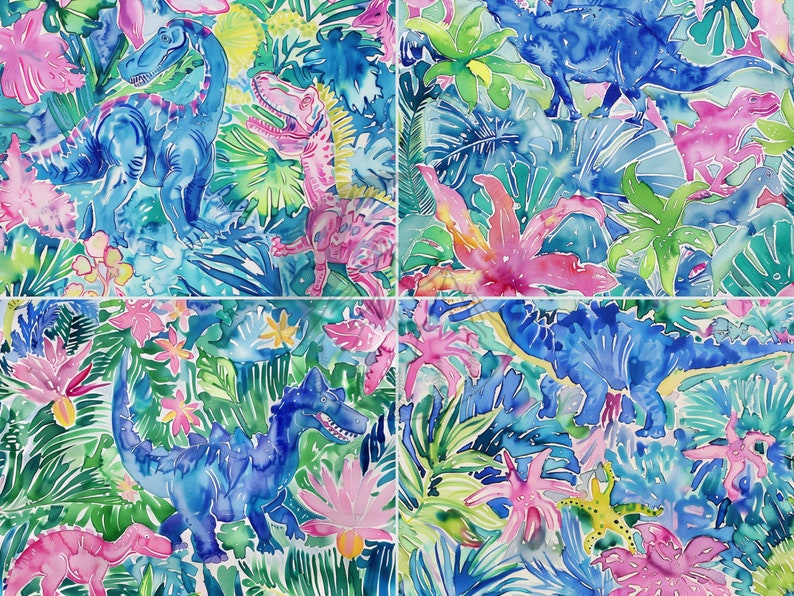 Preppy Watercolor Dinosaurs Digital Paper commercial Use Digital ...