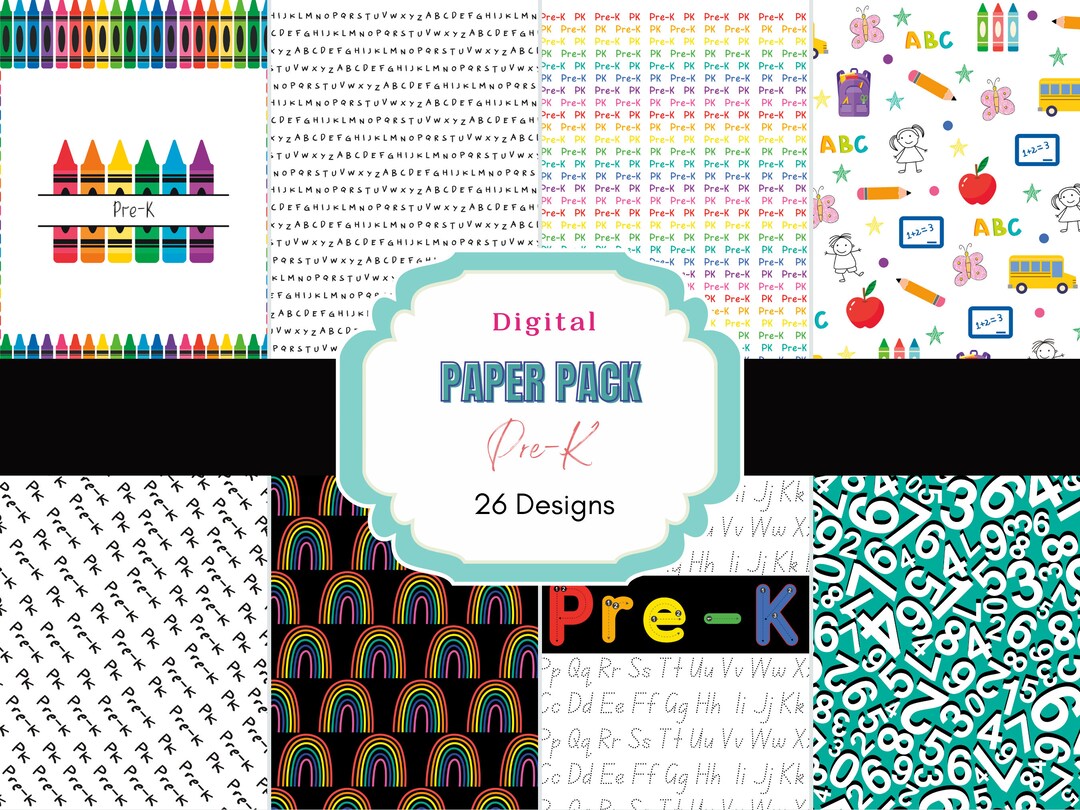 Pre-k Digital Paper Pack Commercial Use Alphabet Homeschool Kids Wall ...