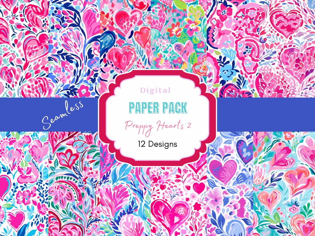 Preppy Hearts Digital Paper | Pink Heart Pattern | Acrylic Valentine ...