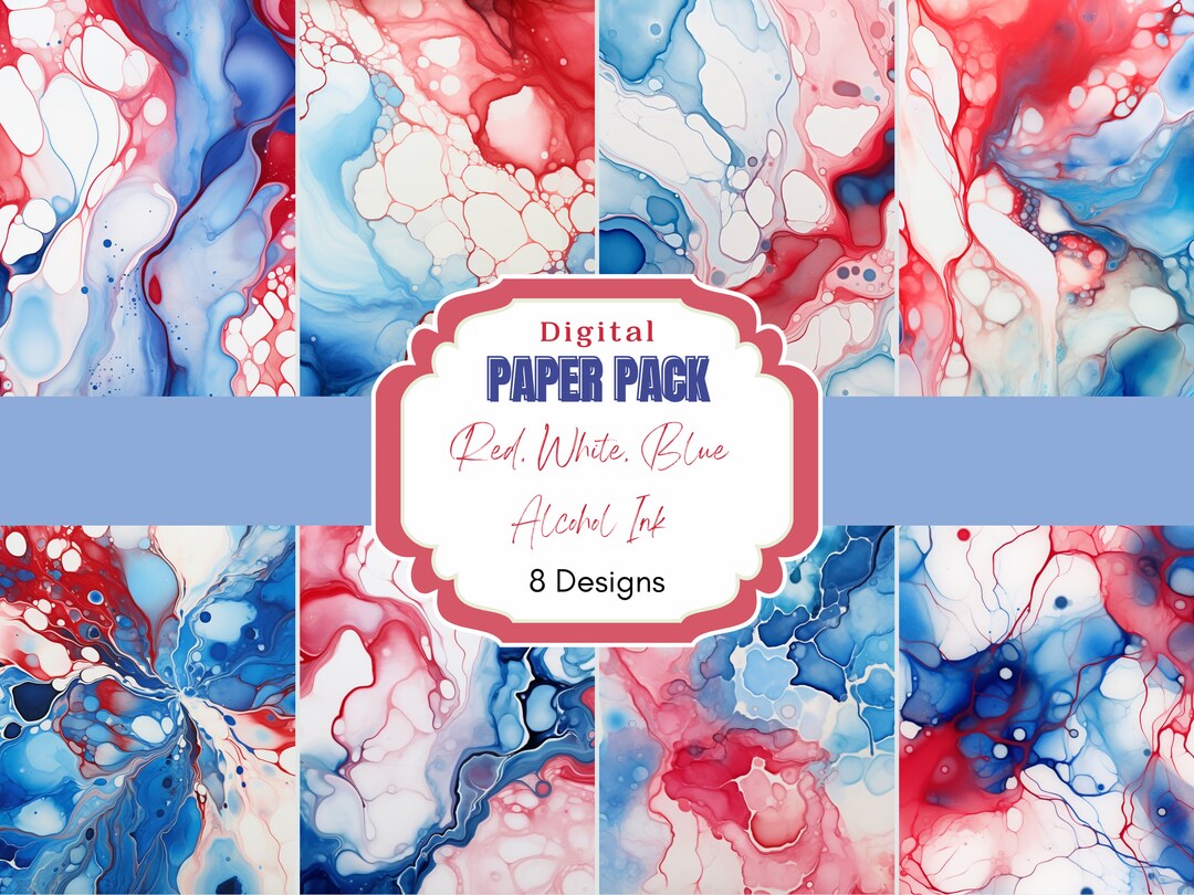 Alcohol Ink Red, White, Blue Digital Paper Pack | Commercial Use ...