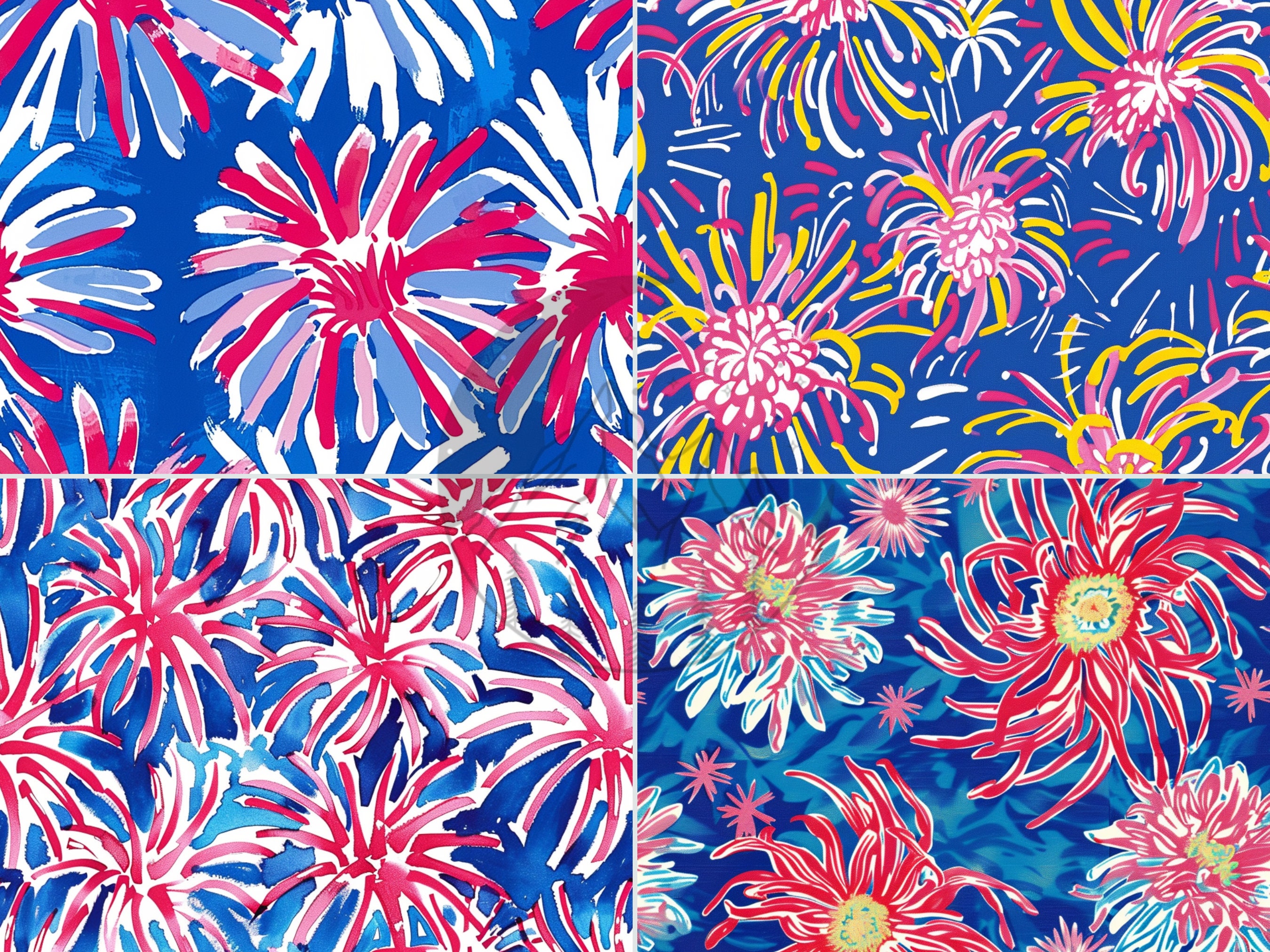 Preppy Fireworks Digital Paper Independence Day Print on Demand ...
