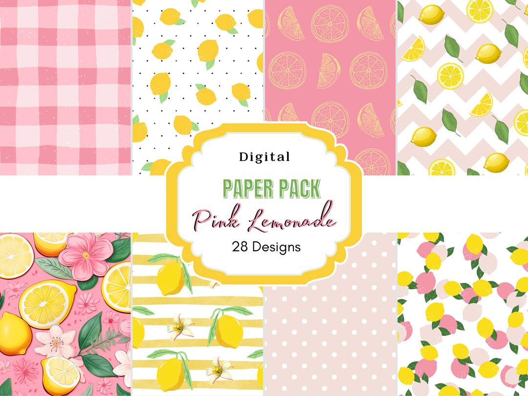 Pink Lemon Digital Paper Pack | Pink Lemonade| Lemon Digital Paper ...