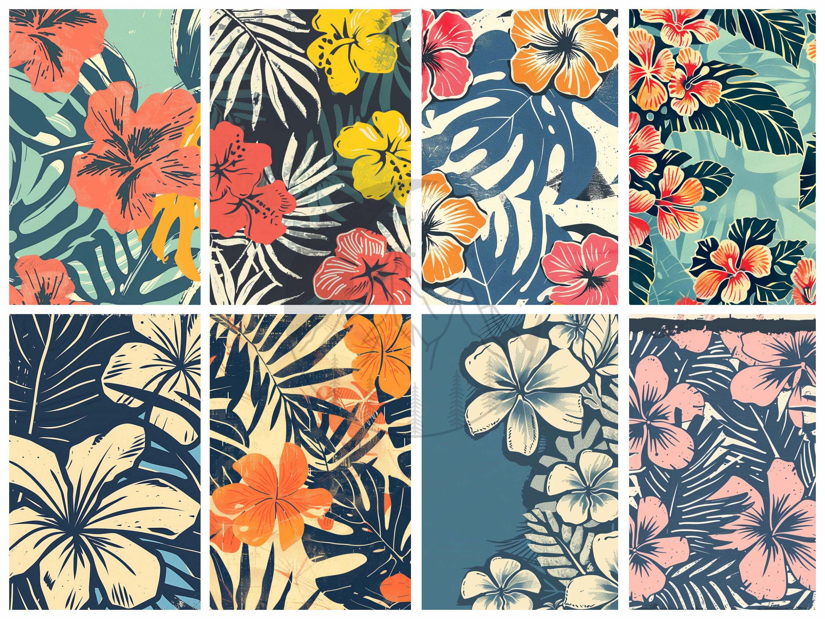 Vintage Hawaiian Block Print Digital Paper - Etsy