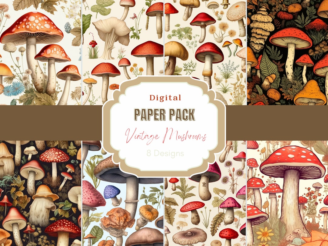 Vintage Mushroom Digital Paper Pack | Cottage Core | Mushroom Patterns ...