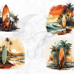 Vintage Surfing Sunset Clip Art| Palm Tree Sunset | Beach Scene ...