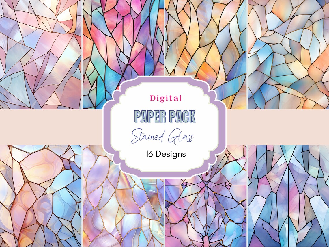 Stained Glass Digital Paper Pack Commercial Use Pastel - Etsy