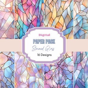 Stained Glass Digital Paper Pack Commercial Use Pastel - Etsy