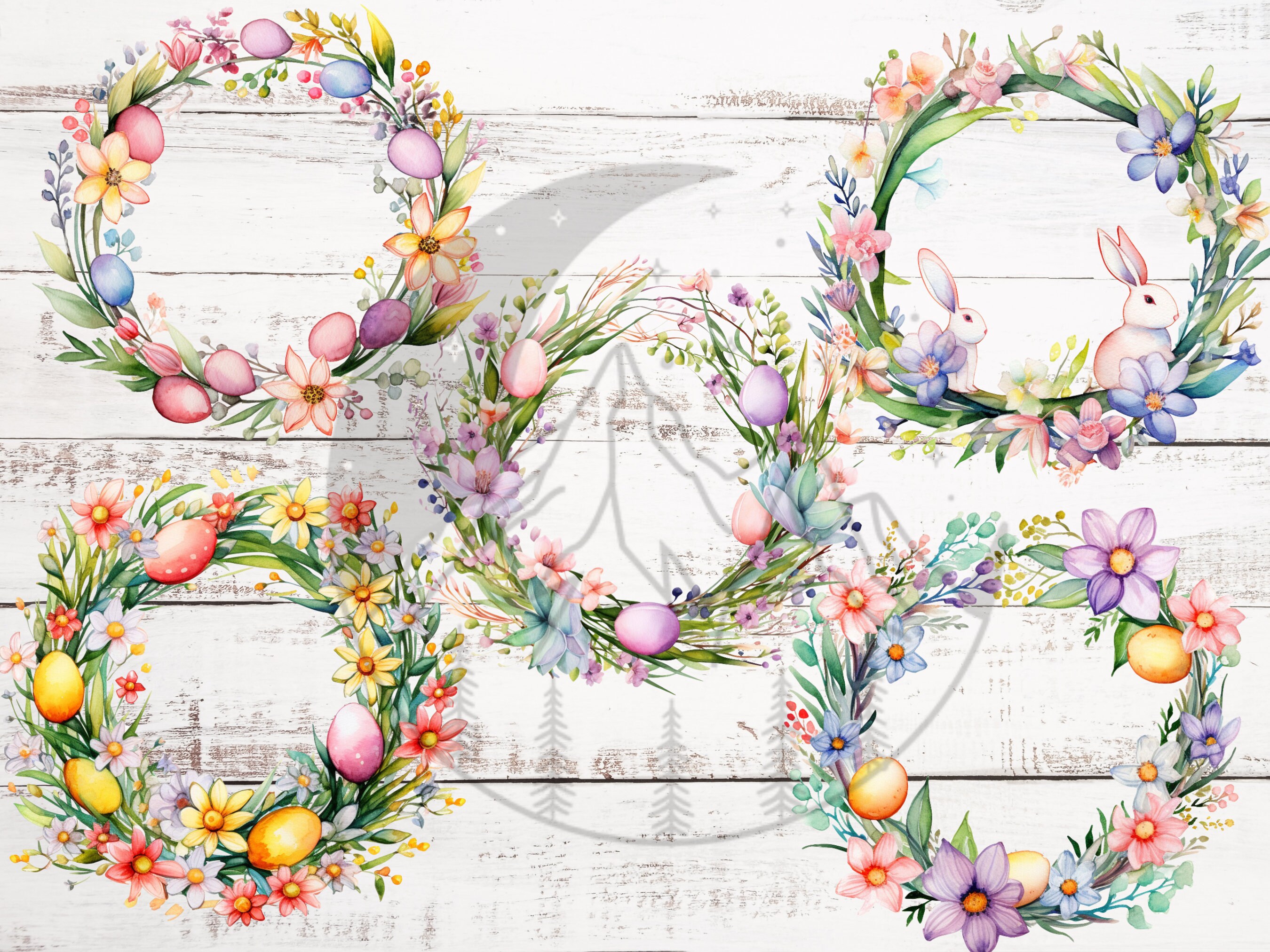 Watercolor Easter Wreath Clipart Easter Clipart Flower Clipart Easter ...