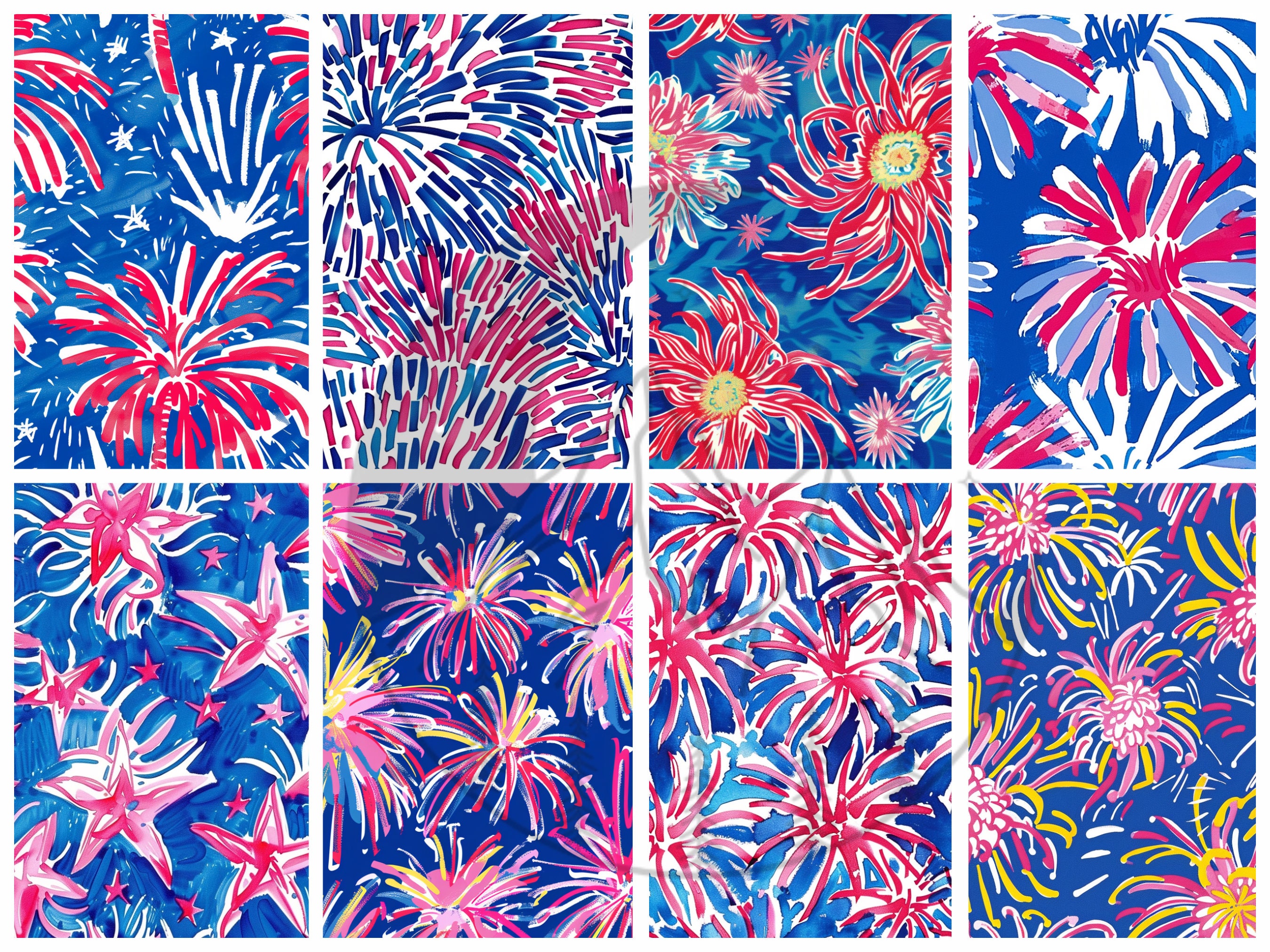 Preppy Fireworks Digital Paper Independence Day Print on Demand ...