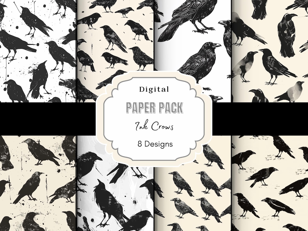 Ink Crows Digital Paper |scrapbook Paper | Vintage Ephemera | Halloween ...
