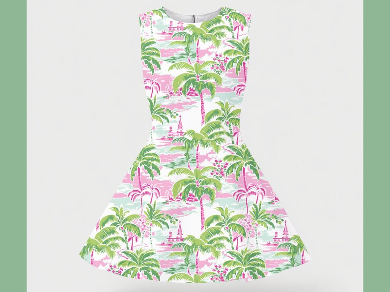 Preppy Pink and Green Palm Digital Paper Palm Beach Pattern Pink ...