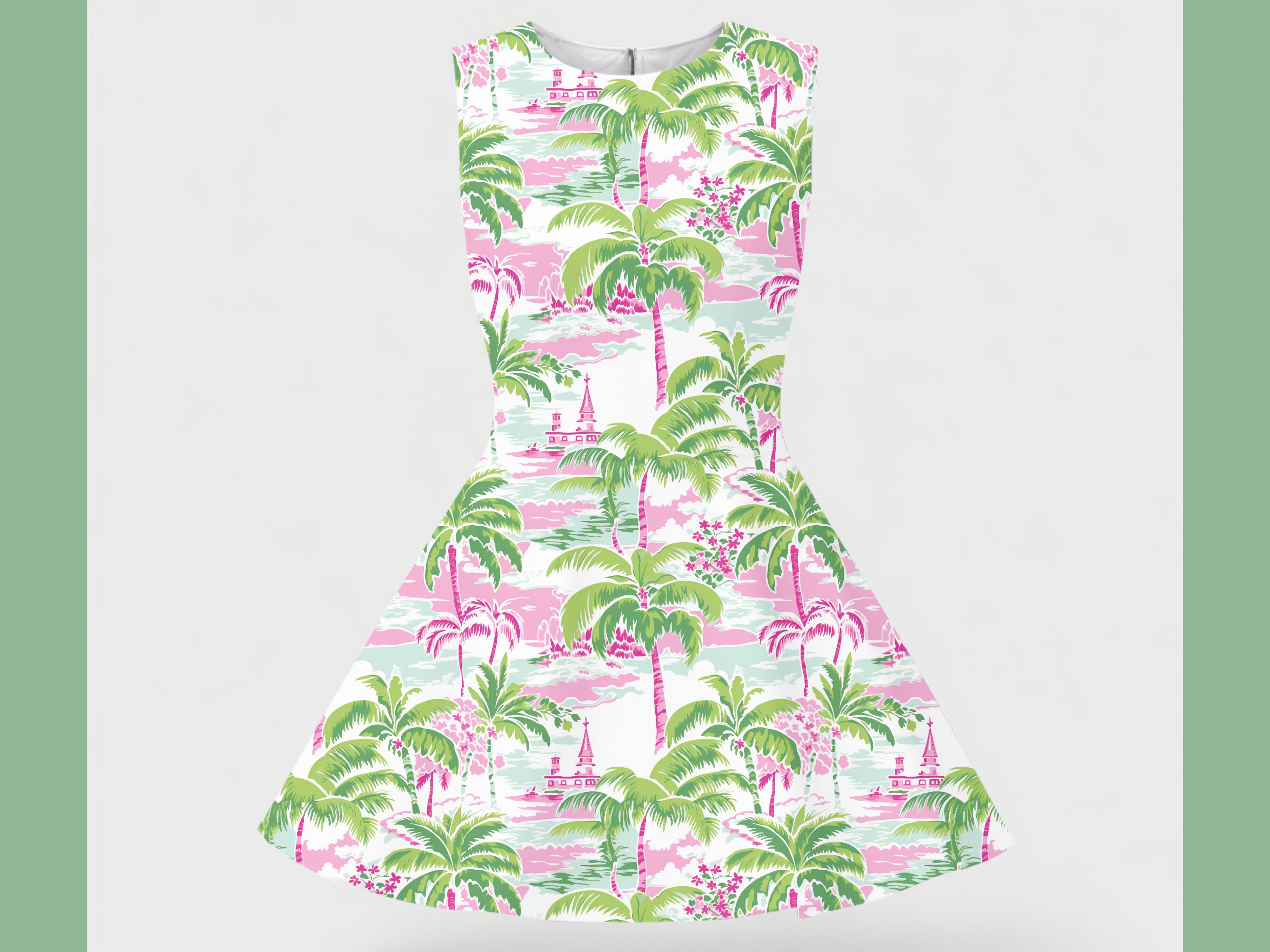 Preppy Pink and Green Palm Digital Paper Palm Beach Pattern Pink ...