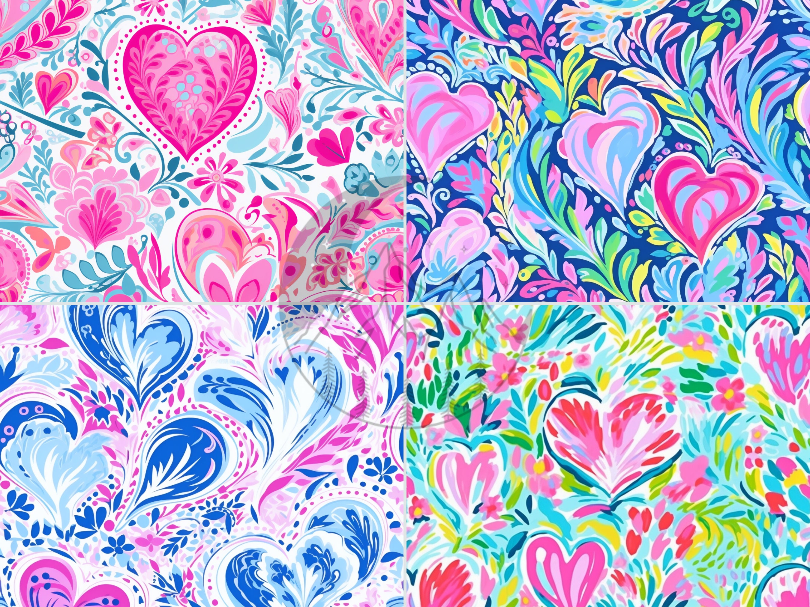 Preppy Watercolor Heart Digital Paper Pack Heart Digital Paper Heart ...