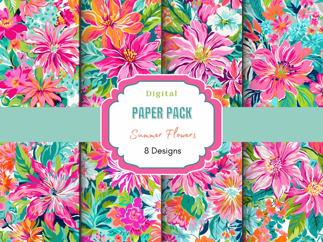 Preppy Summer Floral Digital Download | Pink Floral Paper | Sublimation ...