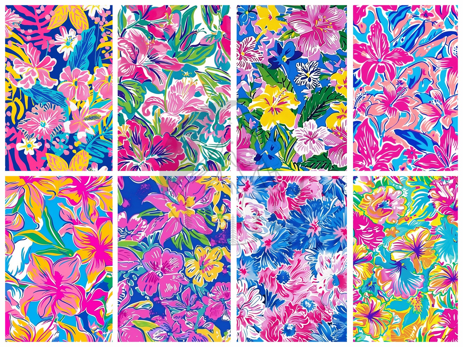 Preppy Watercolor Flowers Digital Paper |paper Craft | Scrapbooking ...