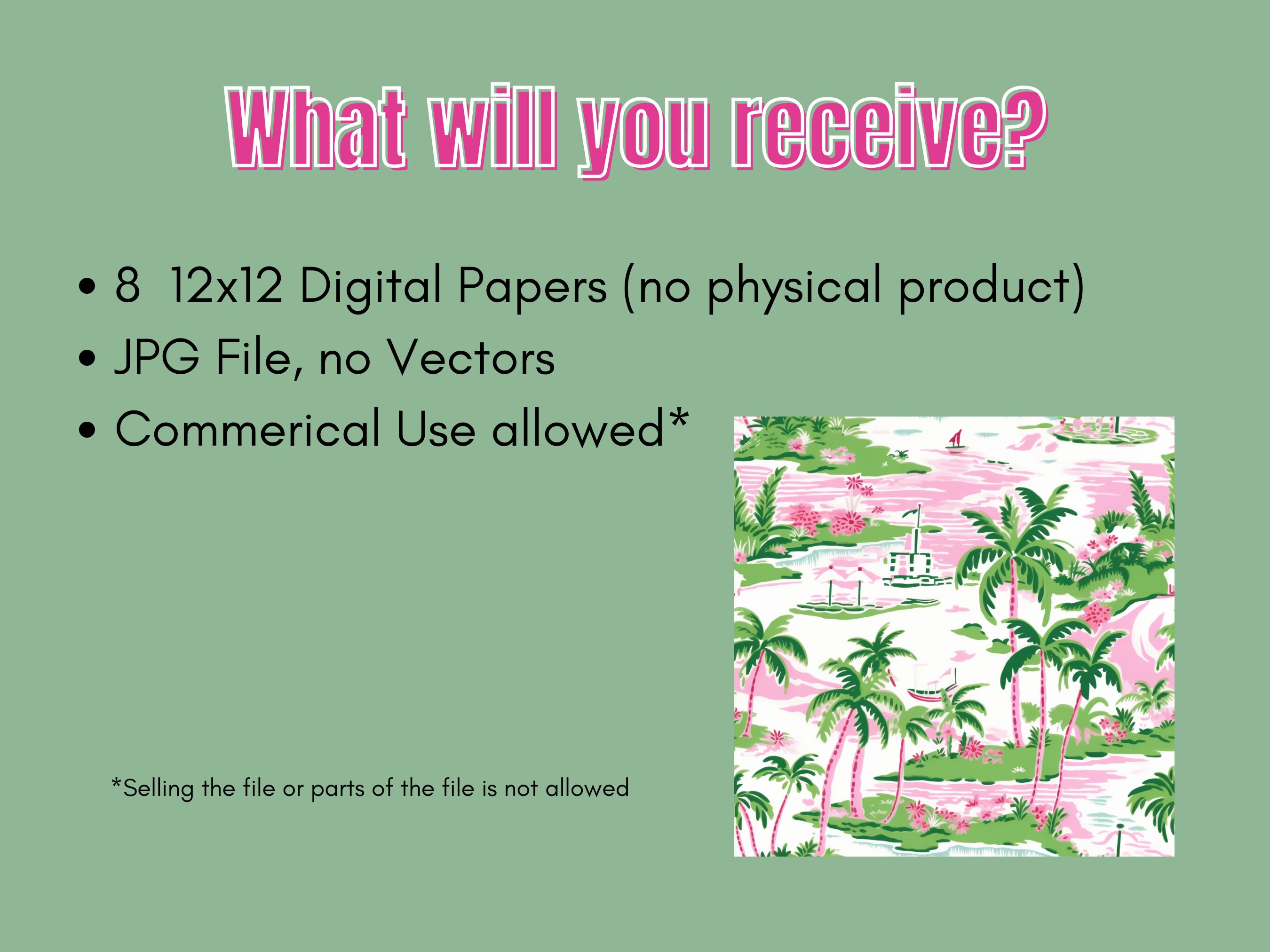 Preppy Pink and Green Palm Digital Paper Palm Beach Pattern Pink ...