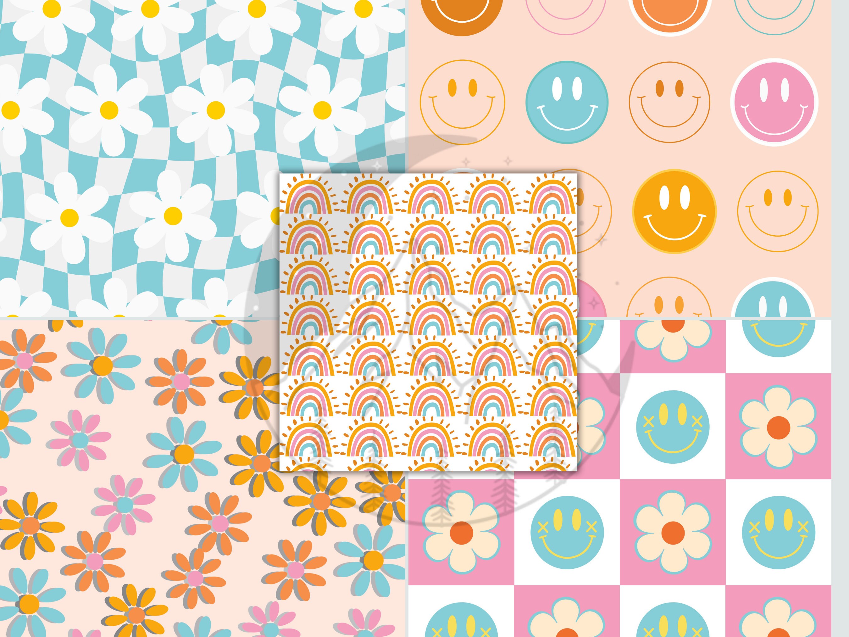 Groovy Digital Paper Pack Commercial Use Retro Digital Paper Scrapbook ...